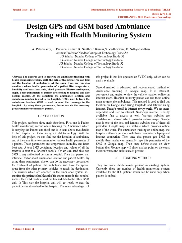 Design GPS and GSM Based Ambulance Tracking With Health Monitoring ...