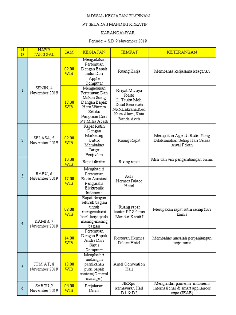 Jadwal Kegiatan Pimpinan | PDF