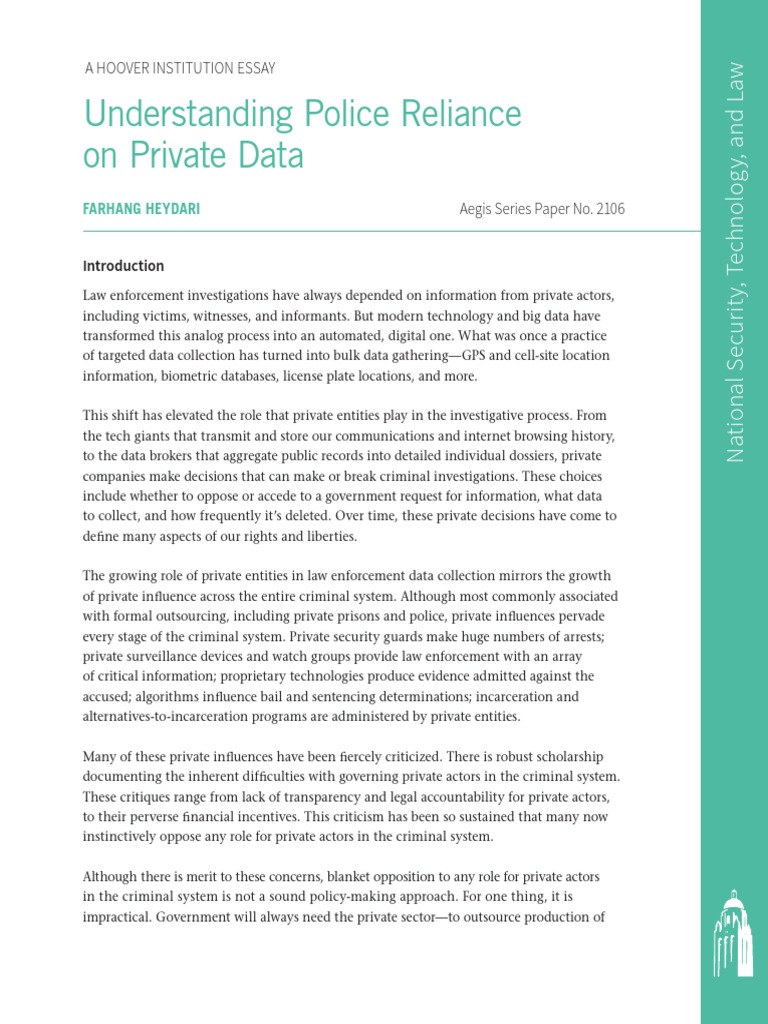 Understanding Police Reliance On Private Data Pdf Police Surveillance