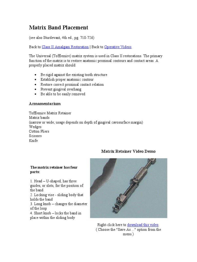 Tofflemire Matrix Band Placement Guide | PDF | Dentistry | Mouth