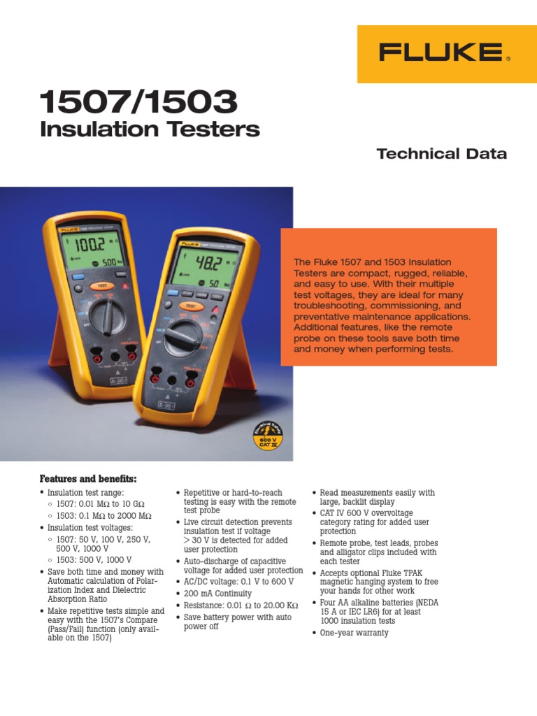 Digital Insulation Testers Fluke 1507 1503 | Power Supply | Electrical ...