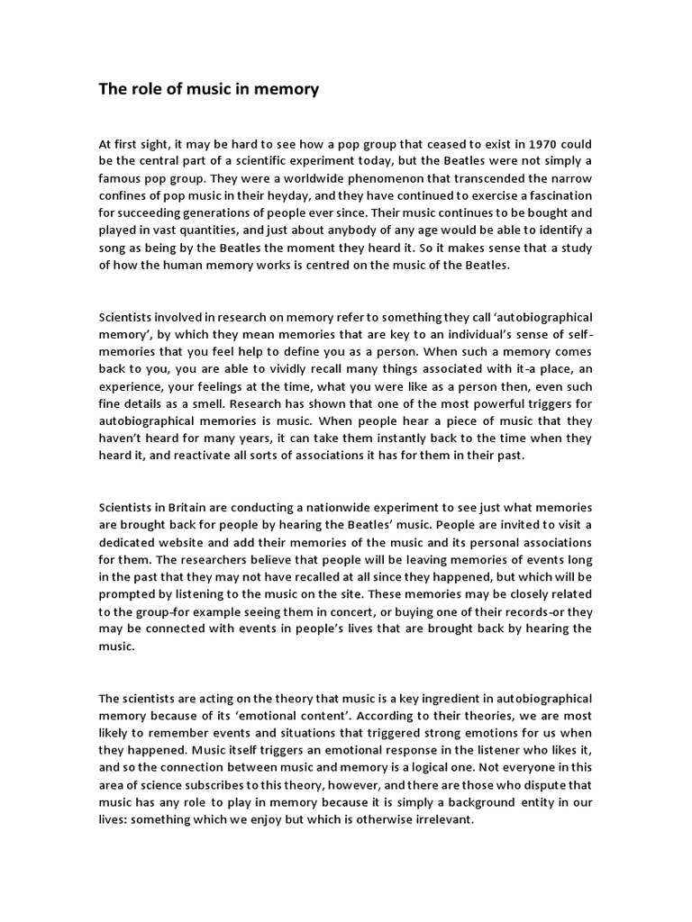 The Role of Music in Memory | PDF | Memory | Emotions