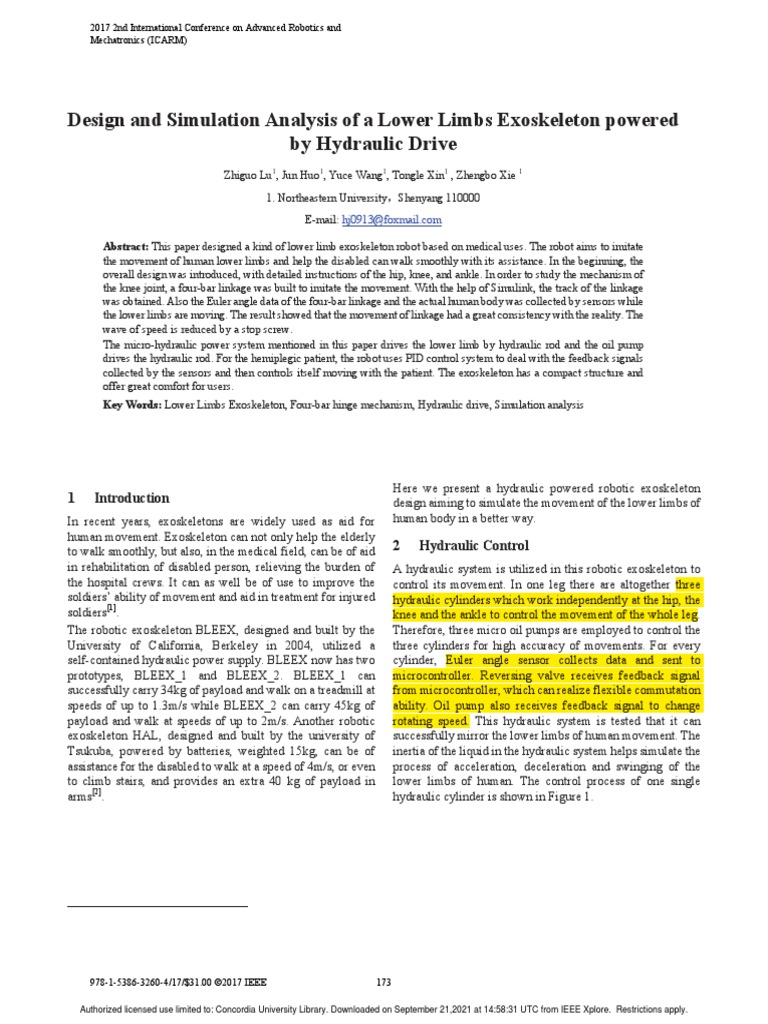 Design and Simulation Analysis of A Lower Limbs Exoskeleton Powered by ...