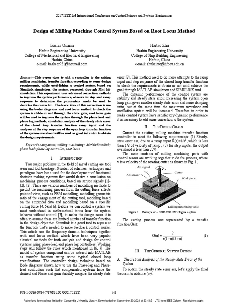 Design of Milling Machine Control System Based On Root Locus Method ... Design of Milling Machine Control System Based On Root Locus Method ...
