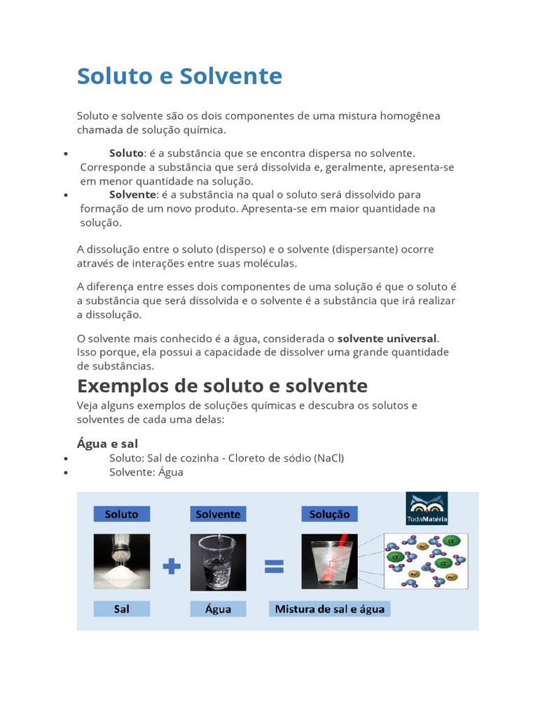 Soluto e Solvente | PDF | Solução | Concentração