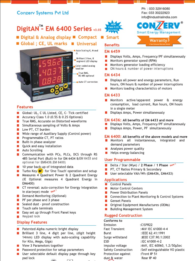 EM6400 Conzerv | PDF | Kolkata | Electromagnetism