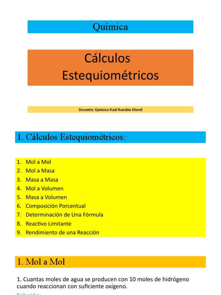 Cálculos Estequíometricos | PDF | Estequiometría | Mole (Unidad)