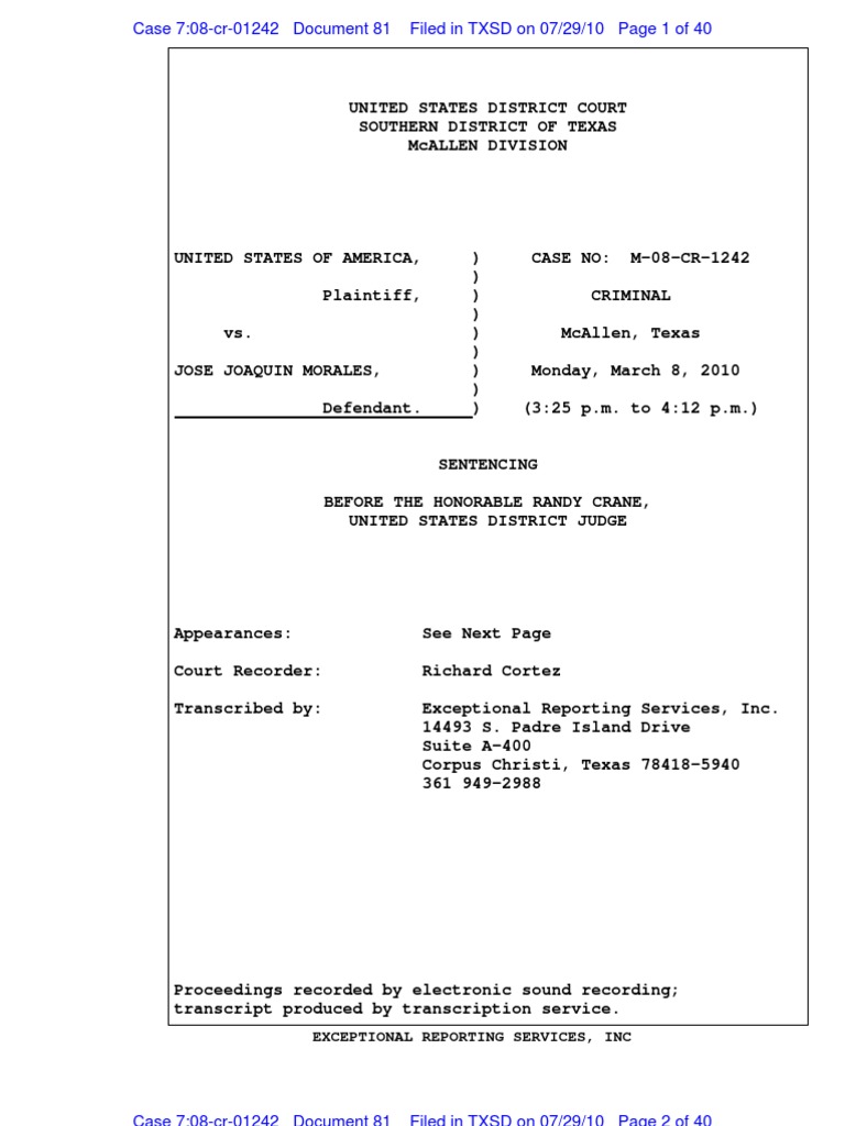 Jose Morales Sentencing Hearing Transcript-2 | PDF | Plea | Presentence ...