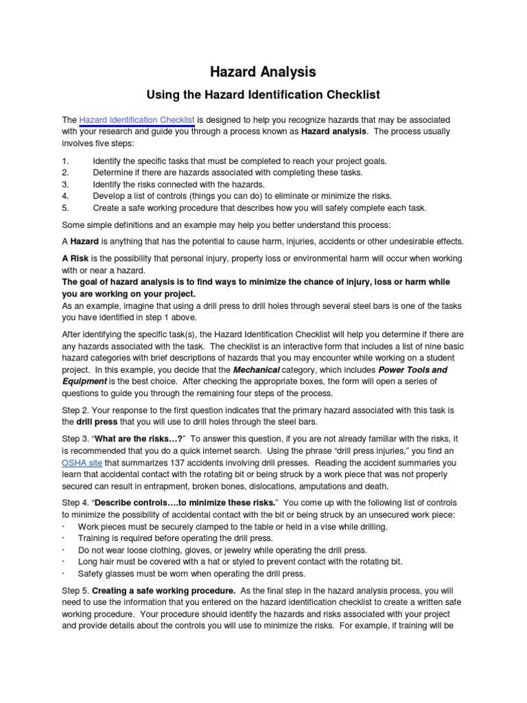 Hazard Analysis: Using The Hazard Identification Checklist | PDF ...