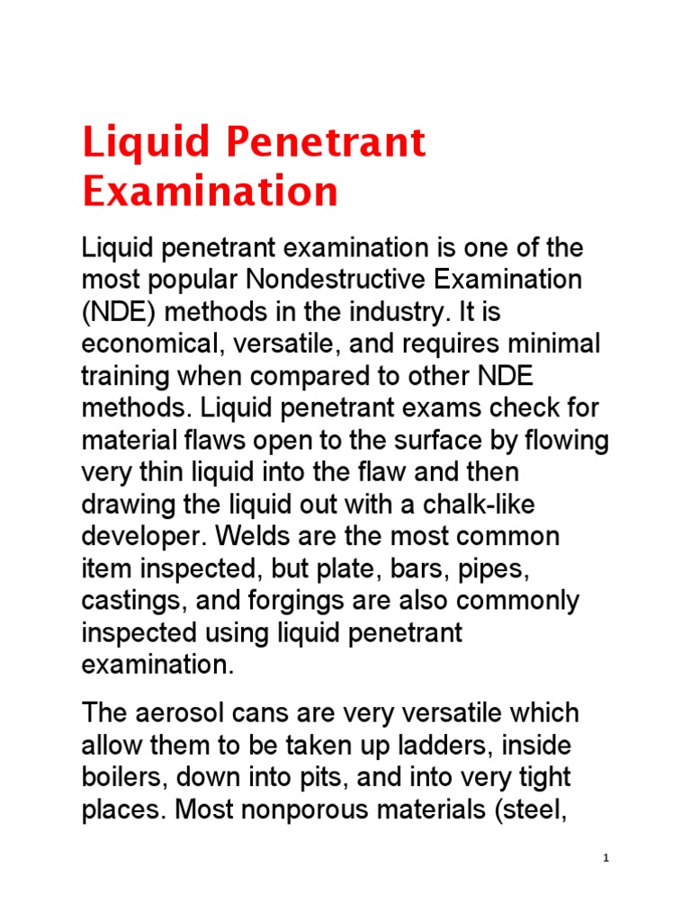 Liquid Penetrant Examination FINAL | PDF | Materials | Building Engineering