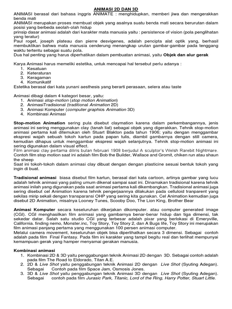 Kisi-Kisi Animasi 2D Dan 3D Kls 11 (PTS Ganjil) | PDF