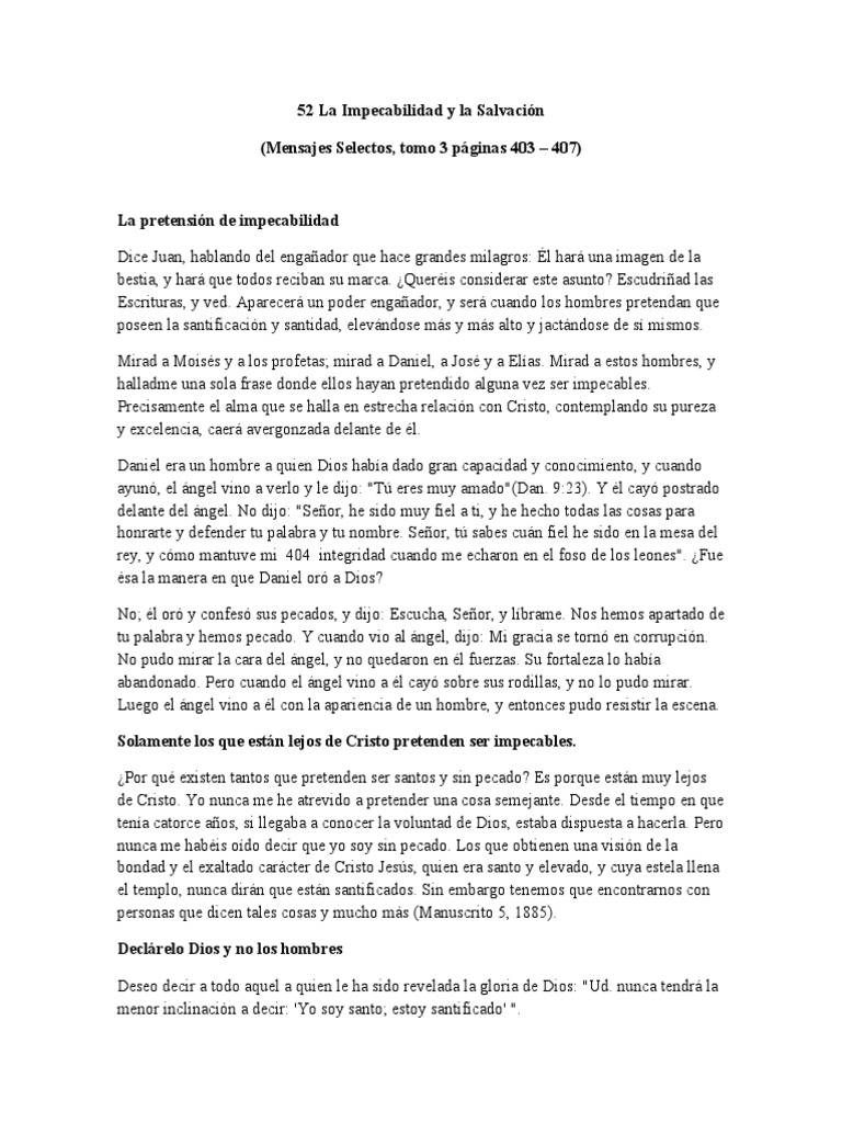 La Impecabilidad y La Salvación | PDF | Cristo (título) | Pecado