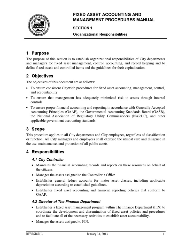 Fixed Asset Accounting and Management Procedures Manual: Section 1 ...