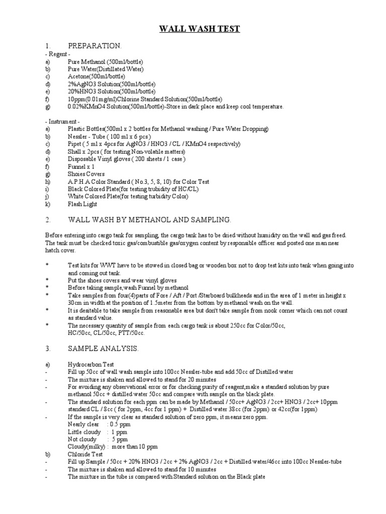 Wall Wash Test: 1. Preparation | PDF | Chlorine | Water