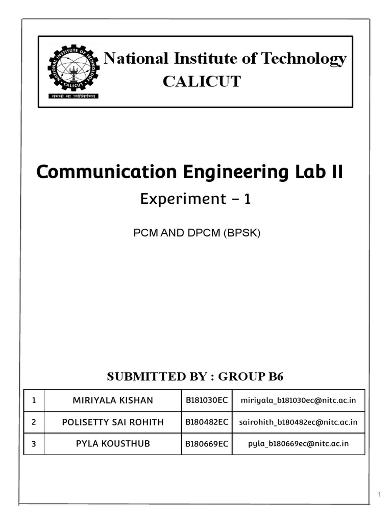 NIT Calicut PCM and DPCM Experiment | PDF | Sampling (Signal Processing ...