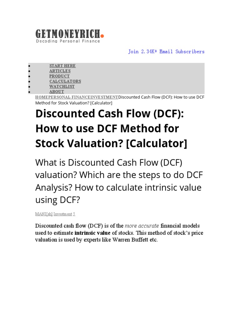 Discounted Cash Flow (DCF) : How To Use DCF Method For Stock Valuation ...