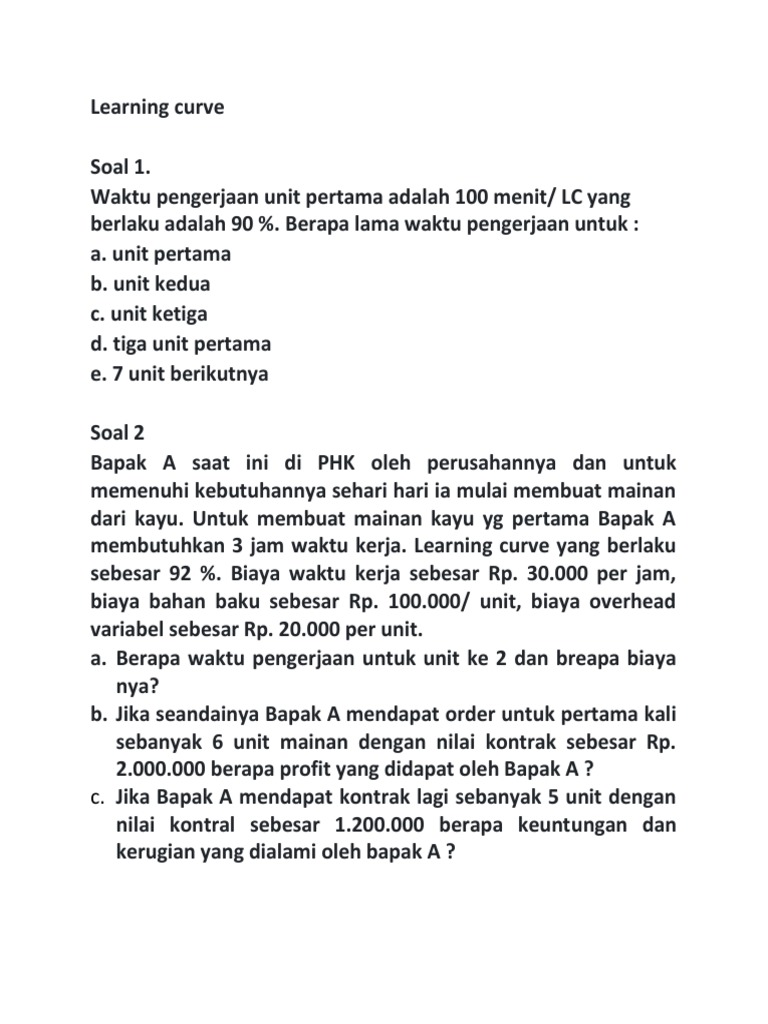SOAL Latihan LEARNING CURVE | PDF