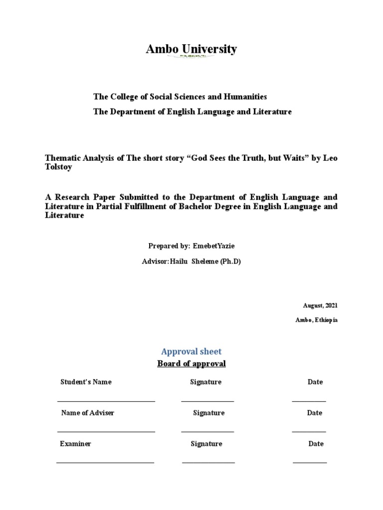 Ambo University: Approval Sheet | PDF | Narrative | Short Stories