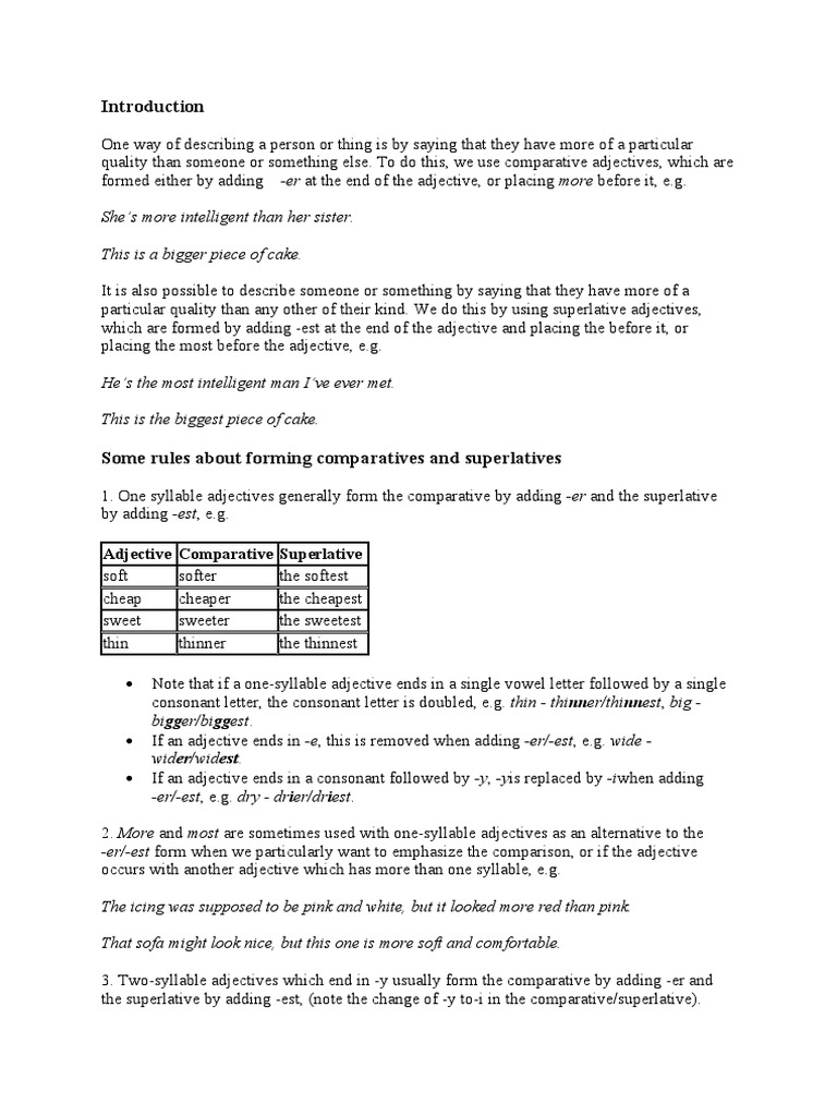 Comparative and Superlative Adjectives Guide | PDF | Adjective ...