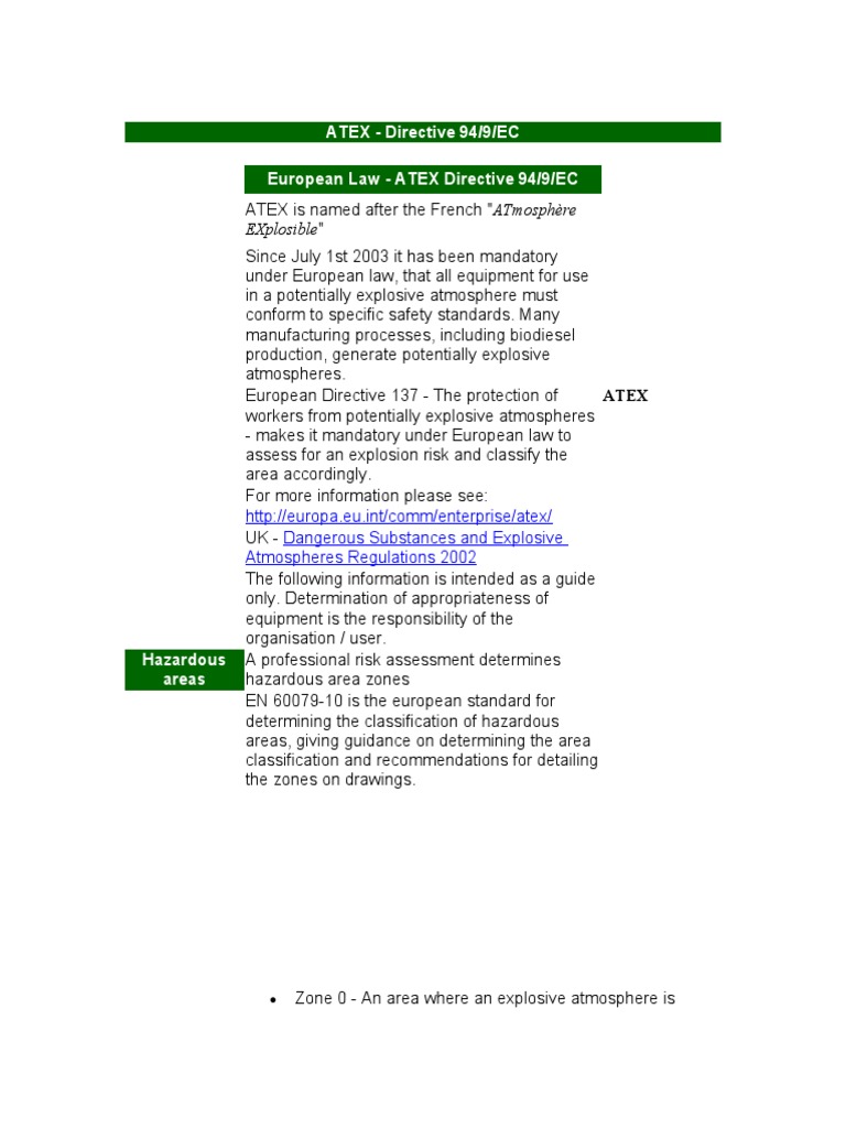EXPLOSIVE CLASSIFICATIONS ATex | PDF | Physical Sciences | Chemical ...