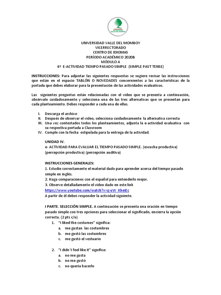 Evaluación del Pasado Simple en Inglés | PDF | Cognición