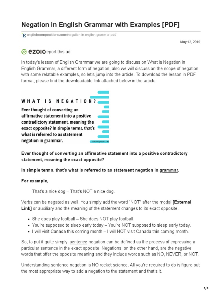 Negation in English Grammar With Examples PDF | PDF | English Grammar ...
