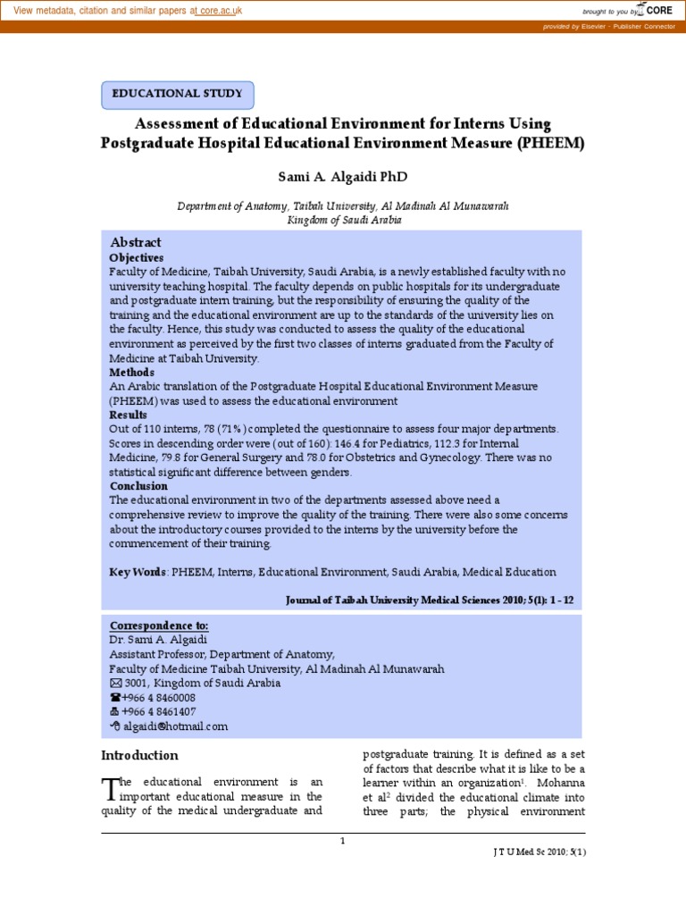 Assessment of Educational Environment For Interns Using Postgraduate ...
