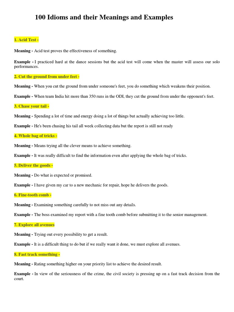 100 Idioms and Their Meanings and Examples | PDF | Feeling