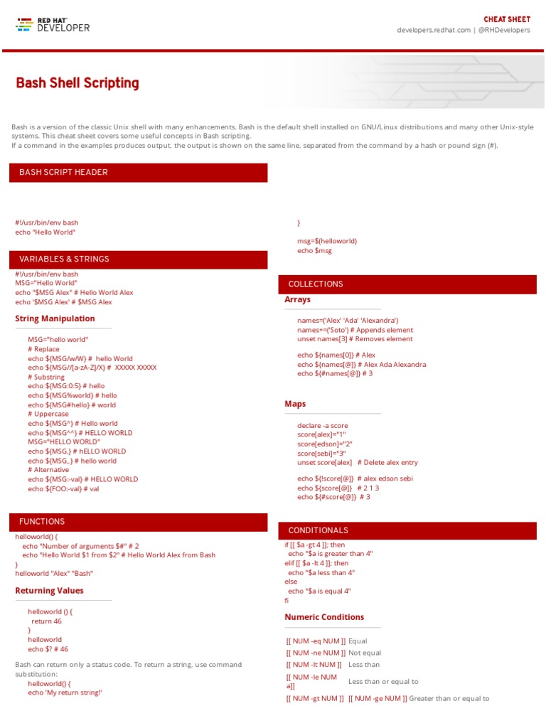 Bash Shell Cheat Sheet | PDF | Unix | Computer Science