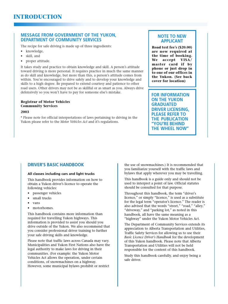 Yukon Drivers Handbook | PDF | Driver's License | Driving