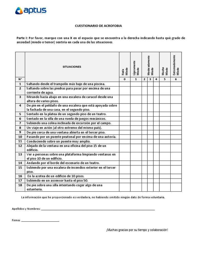 Formato Cuestionario de Acrofobia | PDF