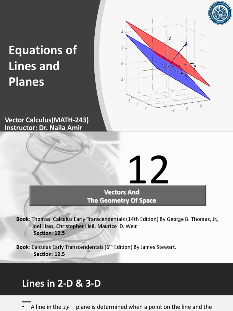 Lecture # 4 (Lines, Planes and Quadratic Surfaces) | PDF | Plane ...
