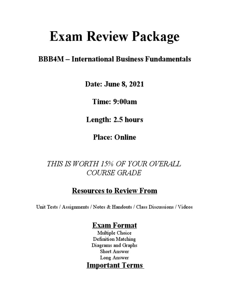 BBB4M Exam Review Package | PDF | Globalization | Economics