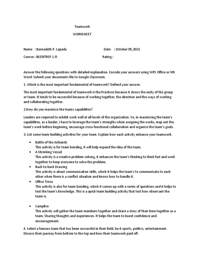 Chapter 6 Teamwork Cwts Worksheet | PDF | Manchester United F.C. | Sports