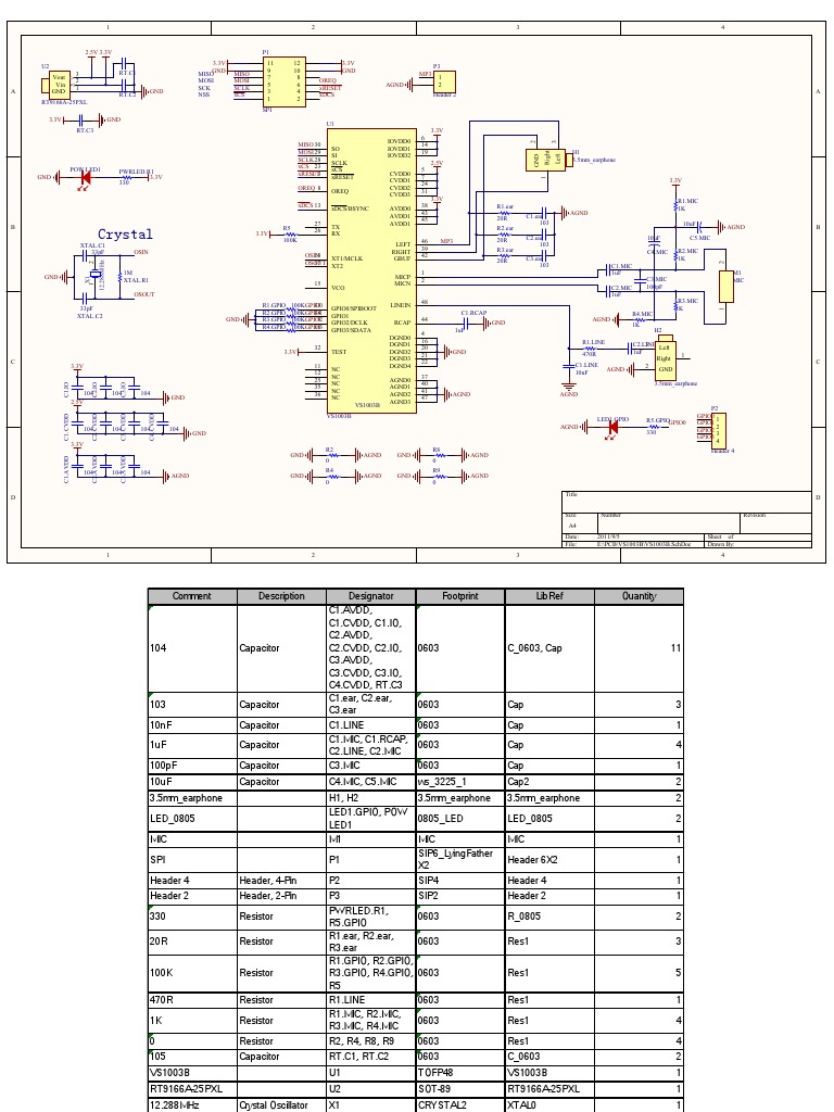 VS1003B MP3 Board Schematic | PDF | Physical Layer Protocols | Computer Engineering
