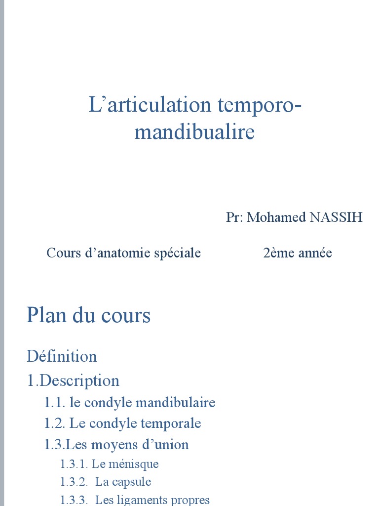 Anatomie de l'Articulation Temporo-Mandibulaire | PDF | Articulation ...