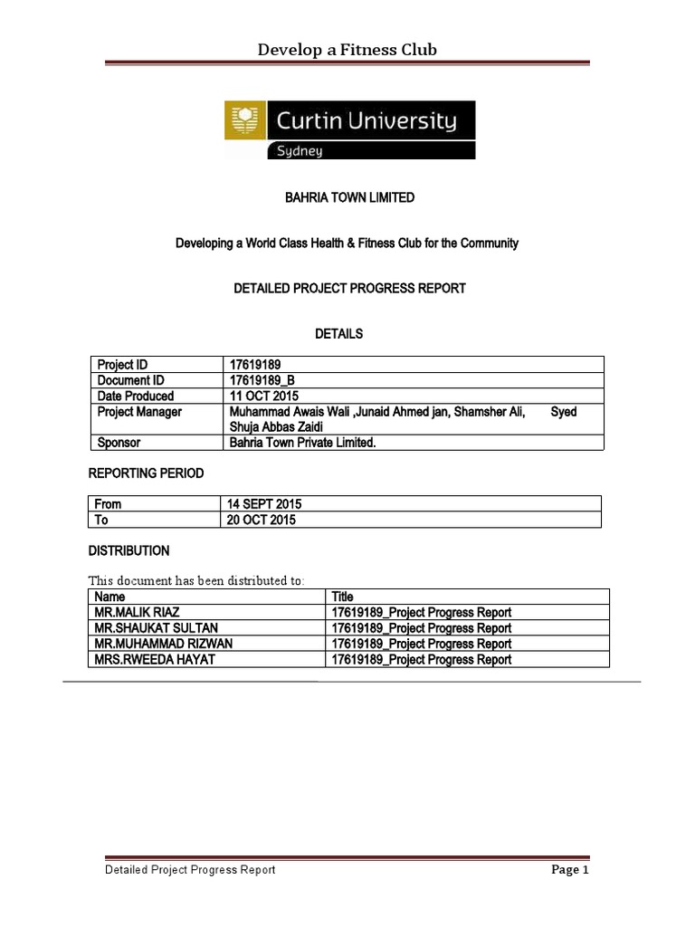 Develop A Fitness Club: Detailed Project Progress Report | PDF | Risk ...