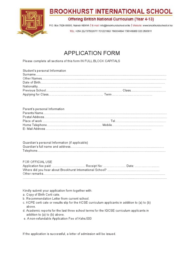 Brookhurst School Application Form | PDF