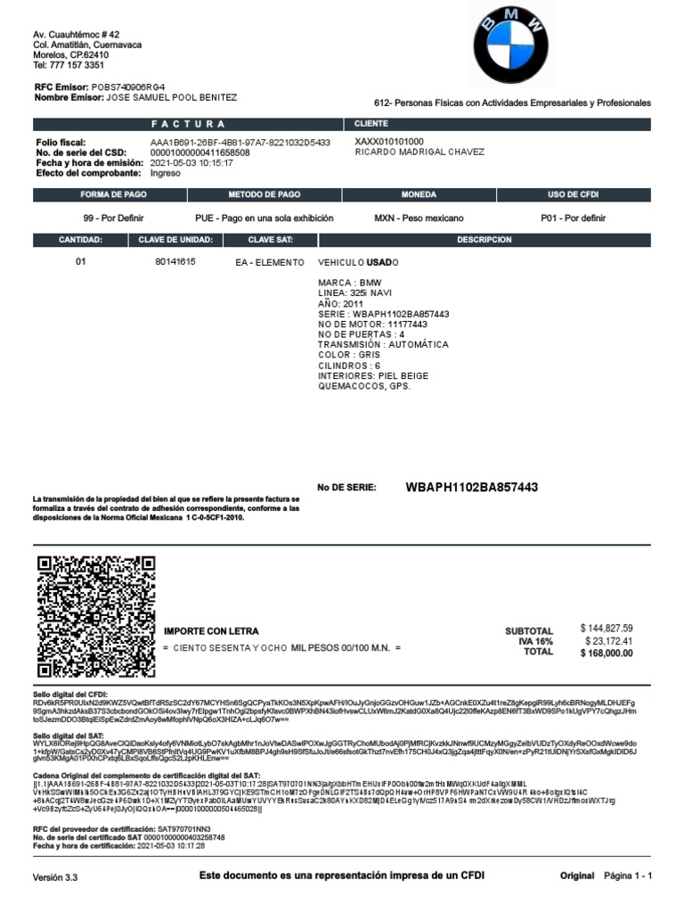 BMW Factura | PDF | Coche | Vehículo de motor