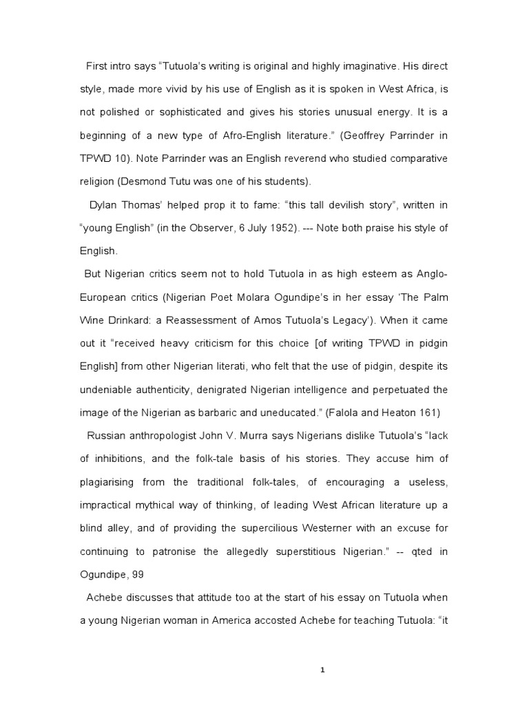 Tutuola Presentation | PDF | Oral Tradition | Narration