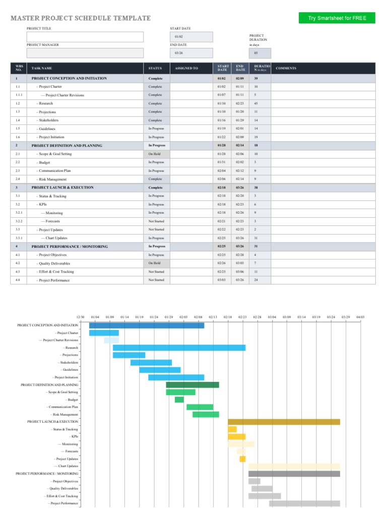 Master Project Schedule Template: Project Conception and Initiation ...