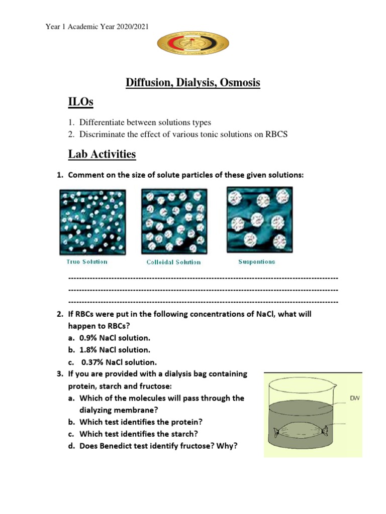 1-Dialysis Activity 2021 | PDF | Saline (Medicine) | Osmosis