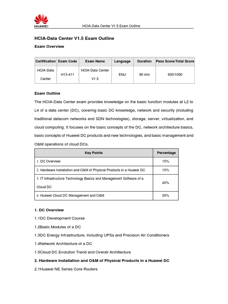 HCIA-Data Center V1.5 Exam Outline | PDF | Cloud Computing | Computer Network