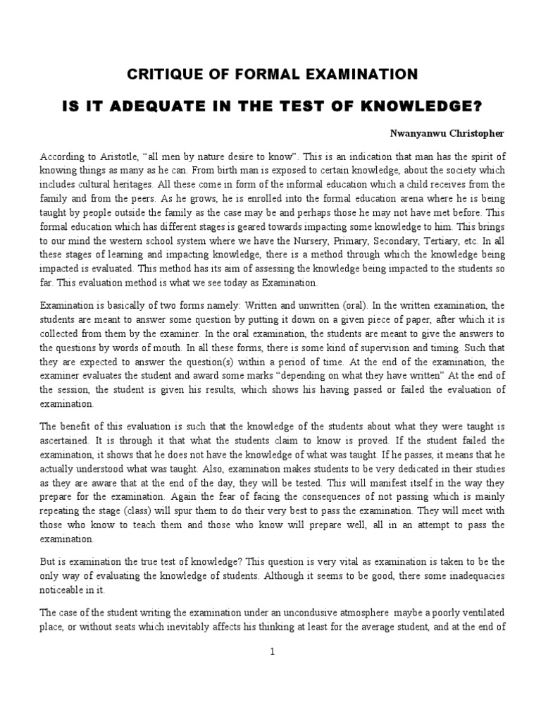 Critique of Formal Examination | PDF | Test (Assessment) | Cognition