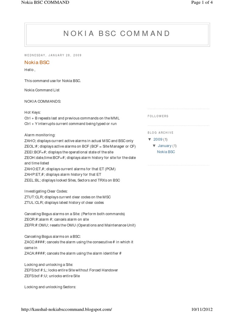 Nokia BSC Command Reference Guide | PDF | Information And ...