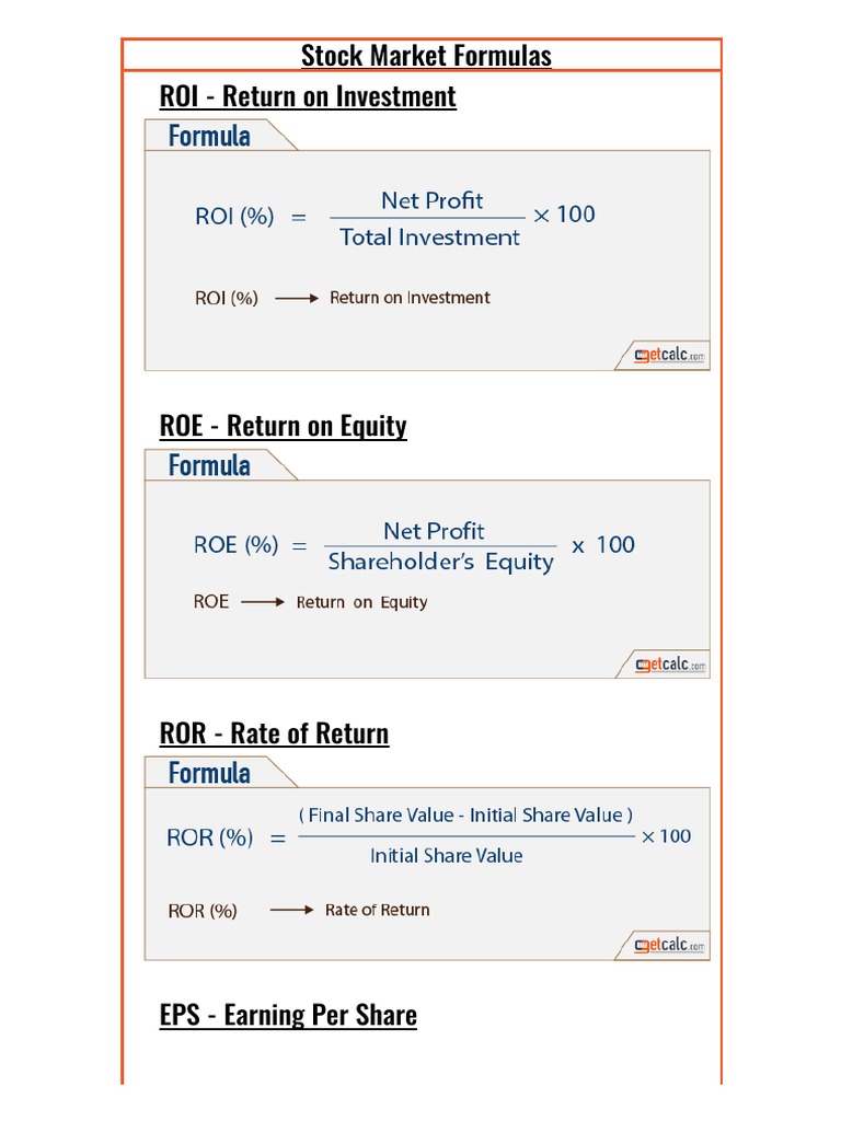 Stock Market Formulas ROI - Return On Investment | PDF