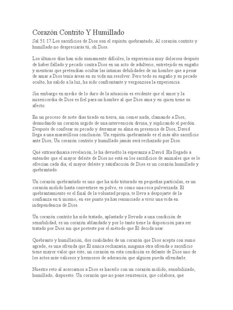 Corazón Contrito y Humillado ante Dios | PDF | Pecado | Amor