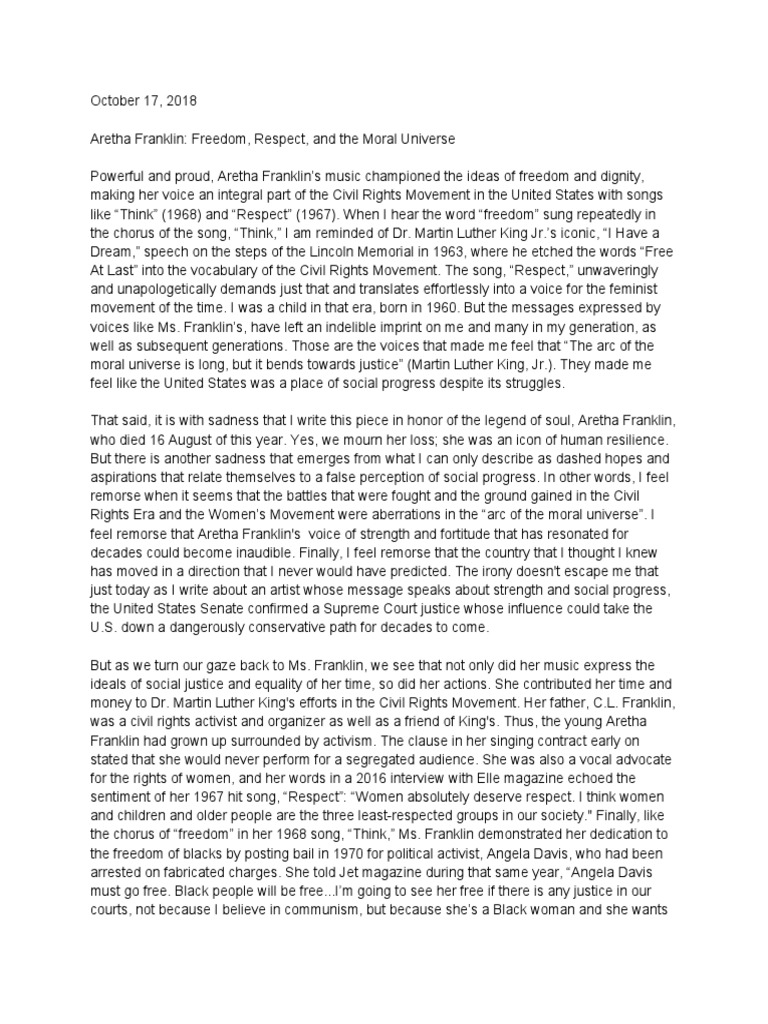 Aretha Franklin - Freedom, Respect, and The Moral Universe | PDF ...