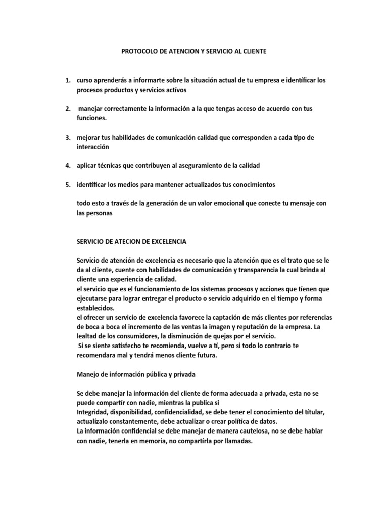 Protocolo de Atencion y Servicio Al Cliente | PDF | Calidad (comercial) | Cliente