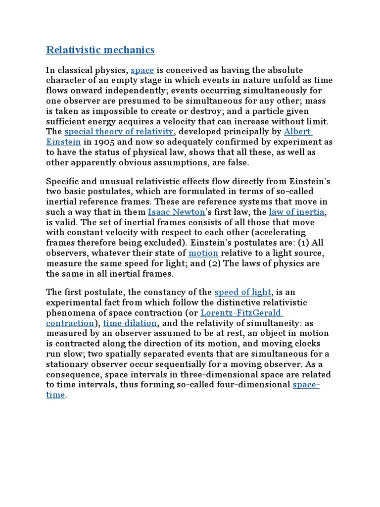 Relativistic Mechanics | PDF | Special Relativity | Momentum